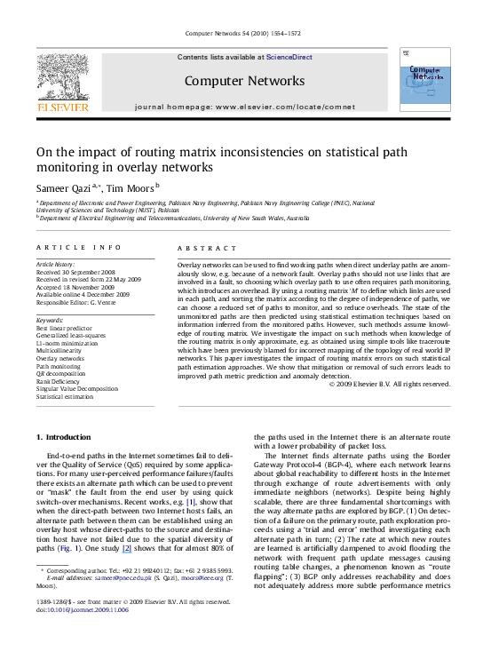 Pdf Impact Of Routing Matrix Errors On Path Monitoring In Overlays