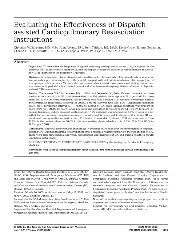 (PDF) Evaluating the Effectiveness of Dispatch-assisted Cardiopulmonary ...