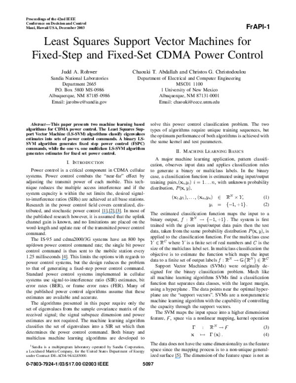 Pdf Least Squares Support Vector Machines For Fixed Step And Fixed Set Cdma Power Control