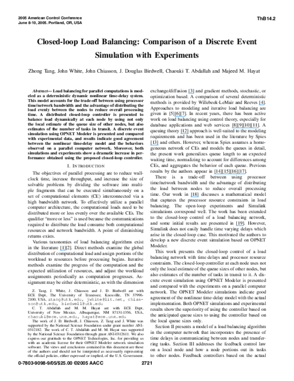 Pdf Closed Loop Load Balancing Comparison Of A Discrete Event Simulation With Experiments 