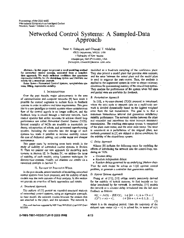 Pdf Networked Control Systems A Sampled Data Approach