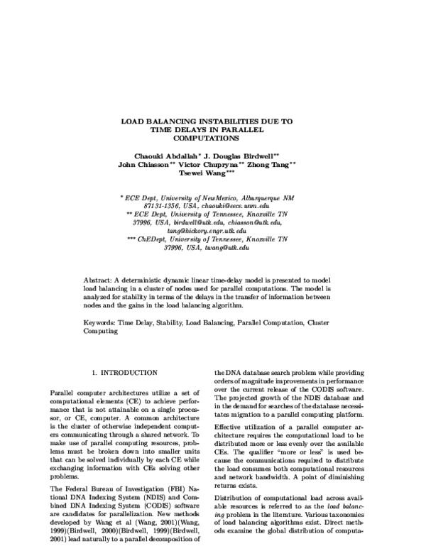 (PDF) Load balancing instabilities due to time delays in parallel computation