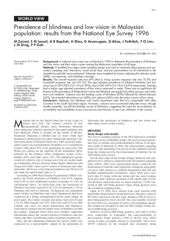(PDF) Prevalence of blindness and low vision in Malaysian population ...