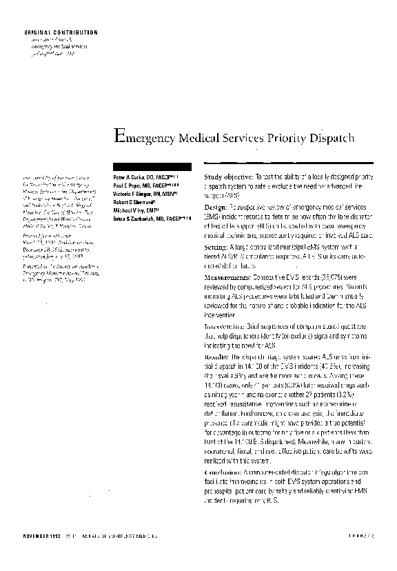 (PDF) Emergency medical services priority dispatch