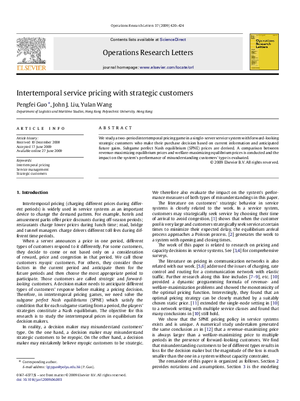 (PDF) Intertemporal service pricing with strategic customers