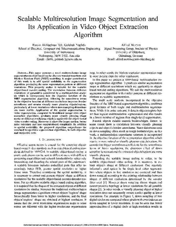 (PDF) Scalable Multiresolution Image Segmentation and Its Application in Video Object Extraction ...