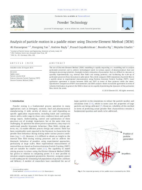 (PDF) Analysis of particle motion in a paddle mixer using Discrete Element Method (DEM