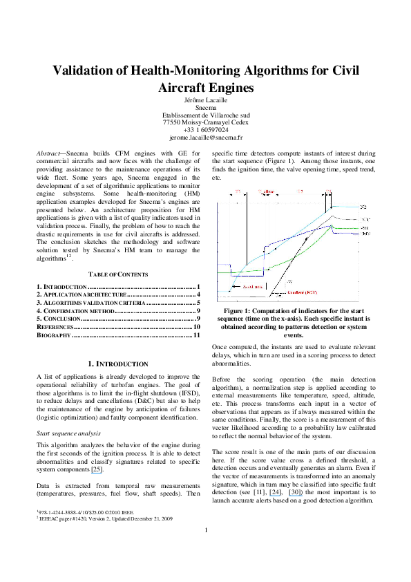 (PDF) Validation of health-monitoring algorithms for civil aircraft engines