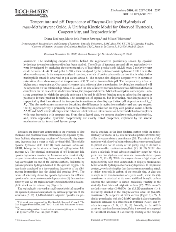 (PDF) Temperature and pH Dependence of Enzyme-Catalyzed Hydrolysis of ...