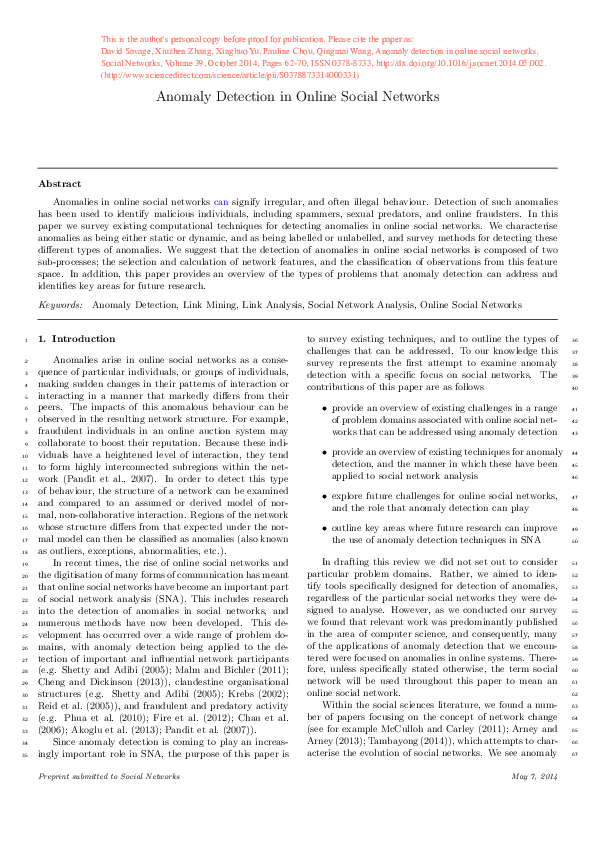 (PDF) Anomaly Detection in Online Social Networks