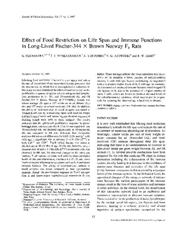 (PDF) Effect of Food Restriction on Life Span and Immune Functions in ...