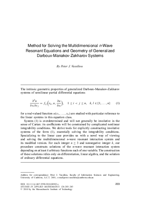 (PDF) Method for Solving the Multidimensional n-Wave Resonant Equations ...