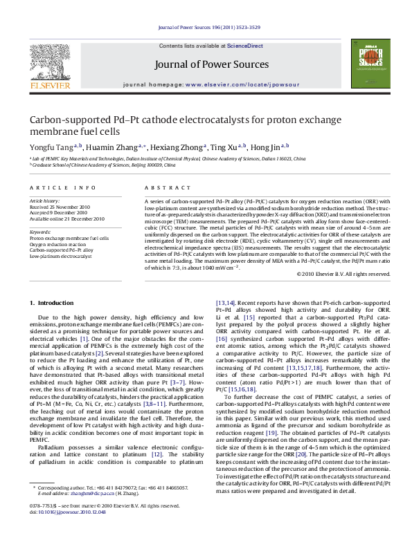 (PDF) Carbon-supported Pd–Pt cathode electrocatalysts for proton ...