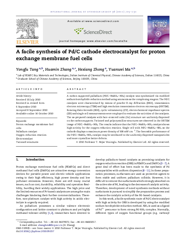 (PDF) A facile synthesis of Pd/C cathode electrocatalyst for proton ...
