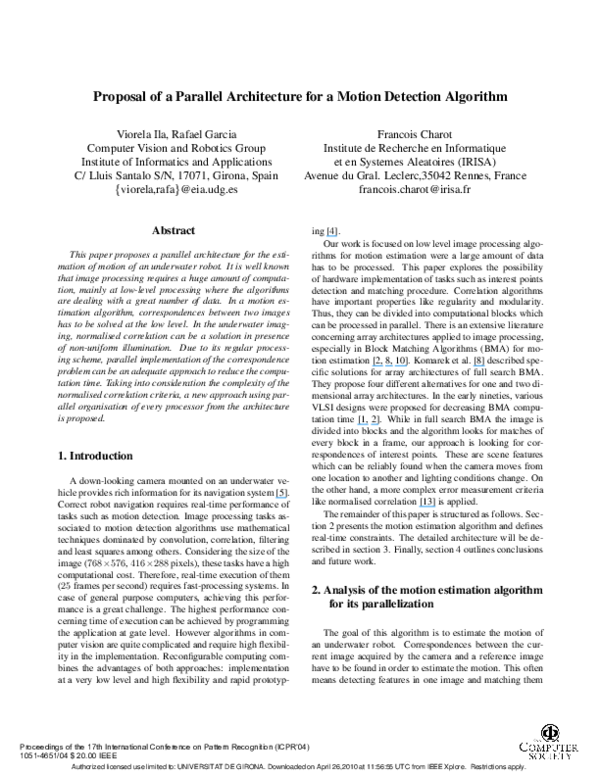 Pdf Proposal Of A Parallel Architecture For A Motion Detection Algorithm