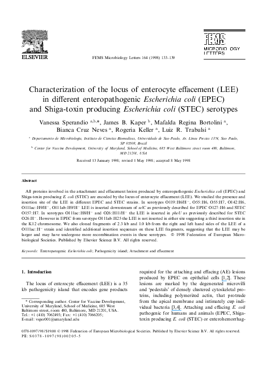 (PDF) Characterization of the locus of enterocyte effacement (LEE) in ...