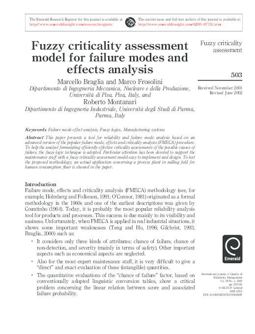 (PDF) Fuzzy criticality assessment model for failure modes and effects analysis