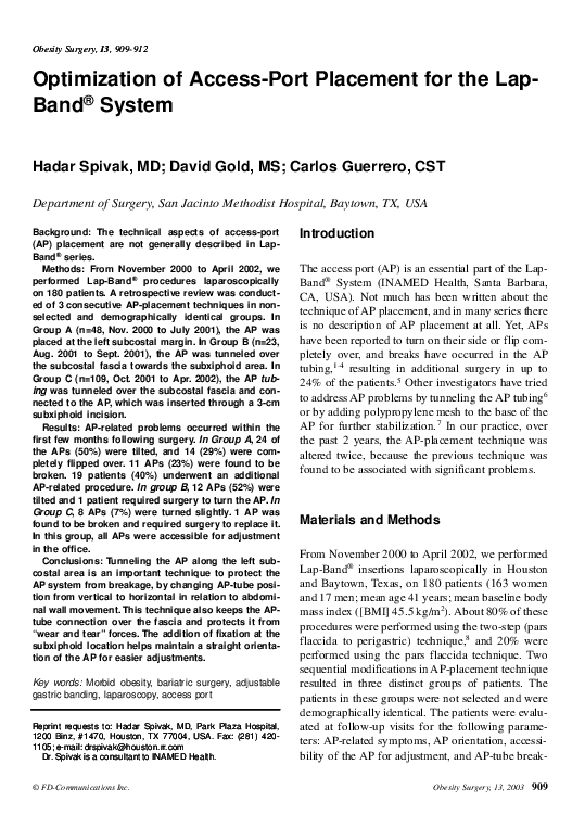 (PDF) Optimization of Access-Port Placement for the Lap-Band® System