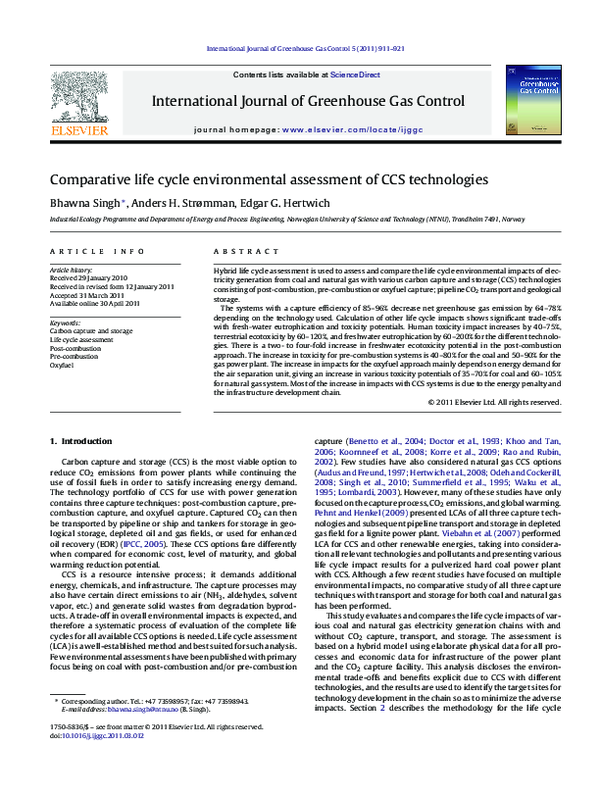 (PDF) Comparative life cycle environmental assessment of CCS technologies