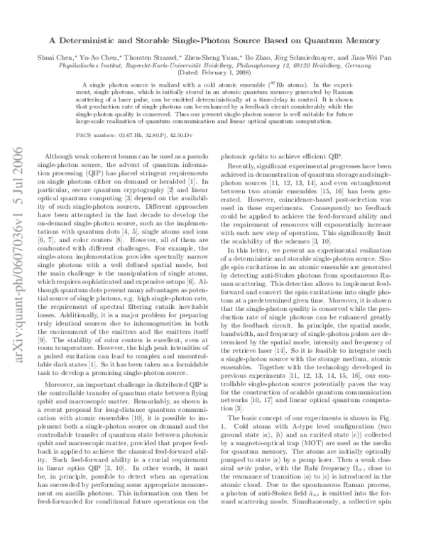 (PDF) Deterministic and Storable Single-Photon Source Based on a ...