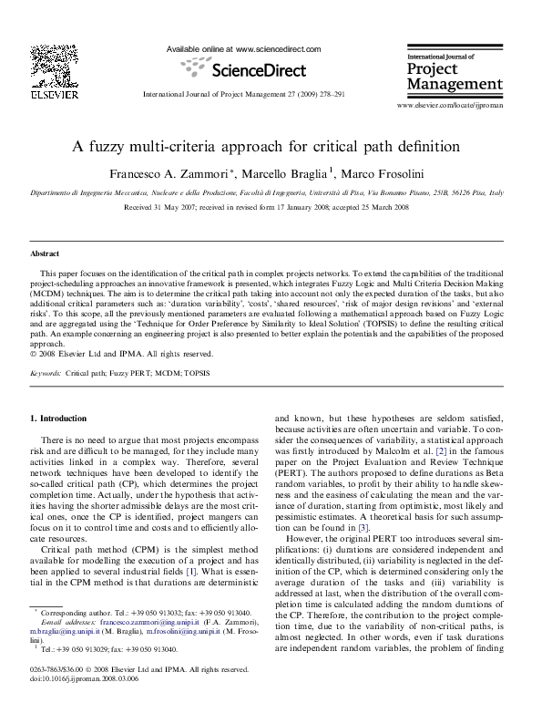 (PDF) A fuzzy multi-criteria approach for critical path definition