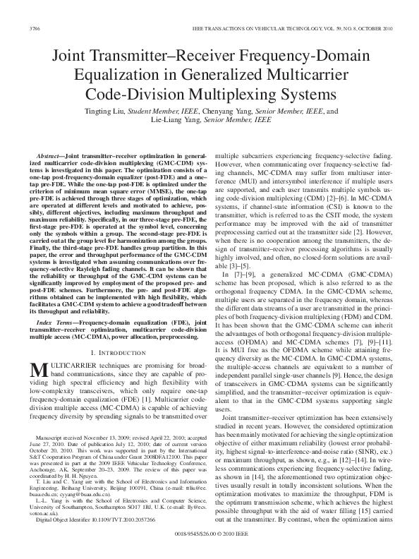 Pdf Joint Transmitter Receiver Frequency Domain Equalization In