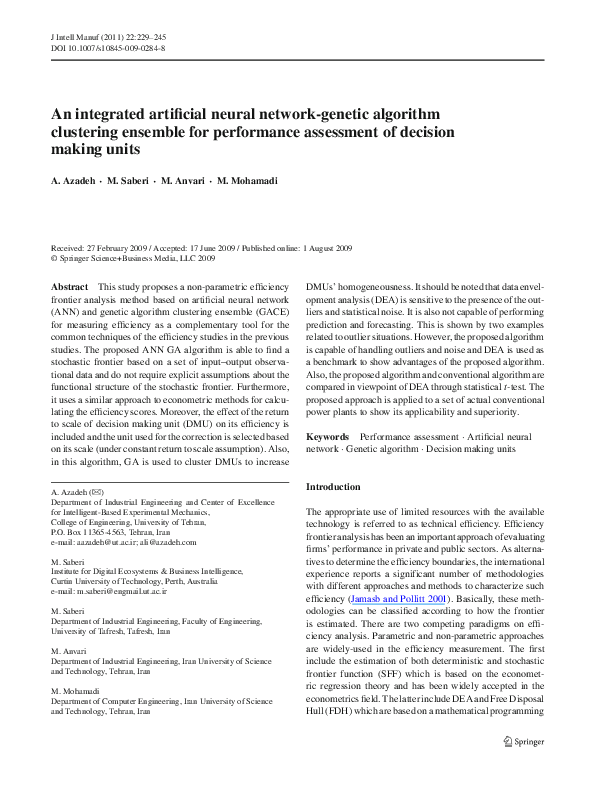 Pdf An Integrated Artificial Neural Network Genetic Algorithm Clustering Ensemble For 