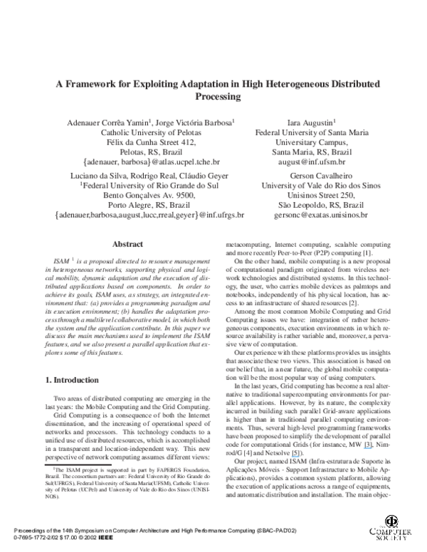 Pdf A Framework For Exploiting Adaptation In High Heterogeneous Distributed Processing
