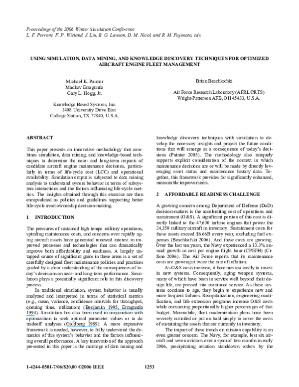 Pdf Using Simulation Data Mining And Knowledge Discovery Techniques For Optimized Aircraft