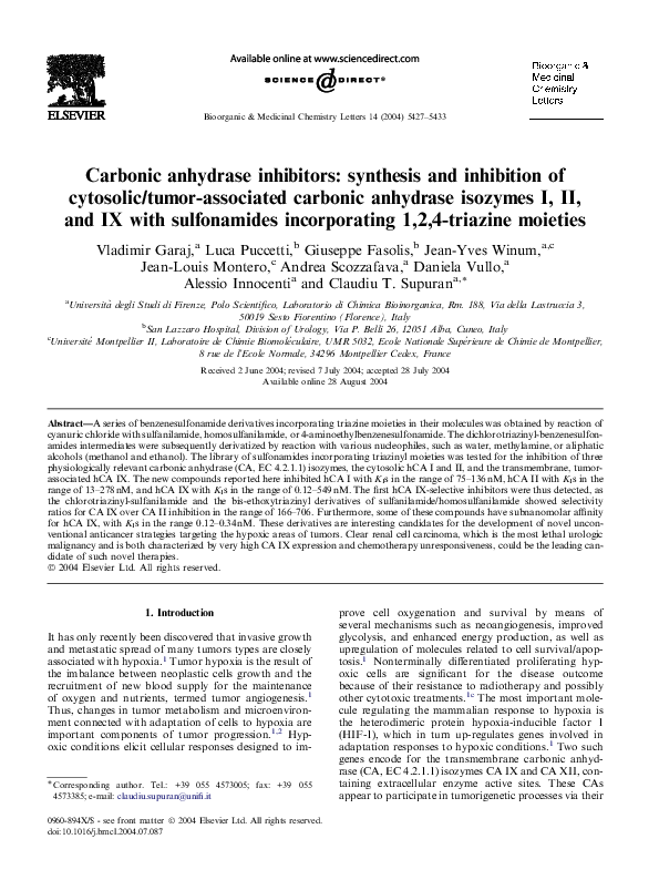 (PDF) Carbonic anhydrase inhibitors: synthesis and inhibition of ...