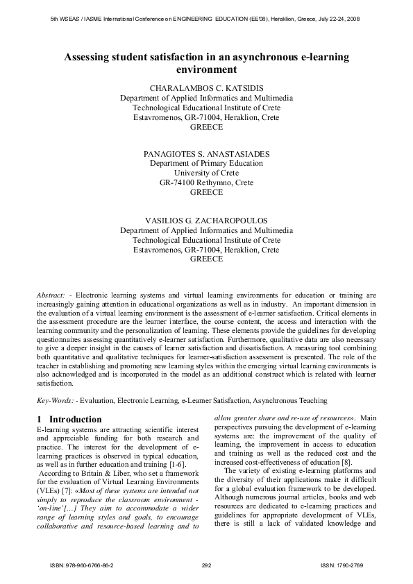 (PDF) Assessing student satisfaction in an asynchronous e-learning environment