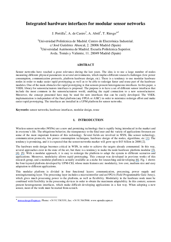 (PDF) Integrated hardware interfaces for modular sensor networks