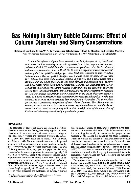 (PDF) Gas holdup in slurry bubble columns: Effect of column diameter and slurry concentrations