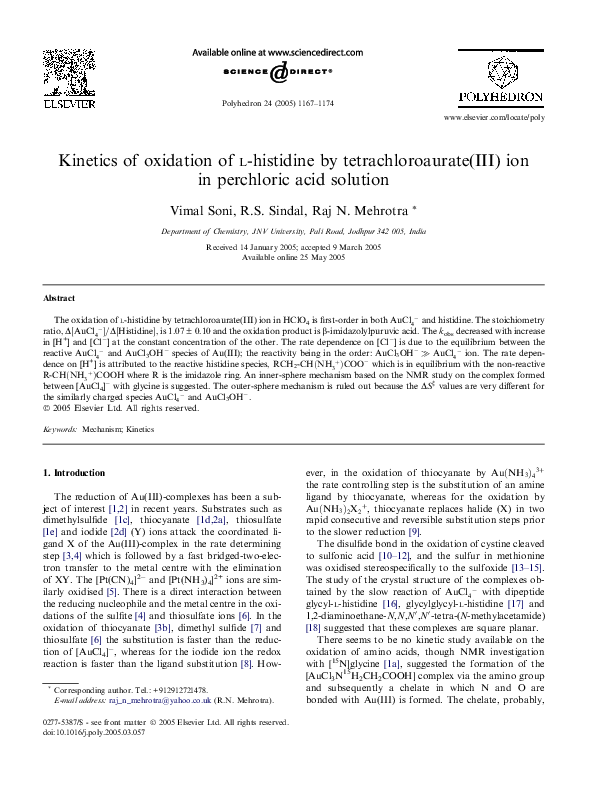 (PDF) Kinetics of oxidation of l-histidine by tetrachloroaurate(III ...