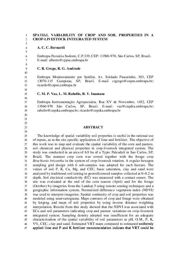 (PDF) SPATIAL VARIABILITY OF CROP AND SOIL PROPERTIES IN A CROP-LIVESTOCK INTEGRATED SYSTEM