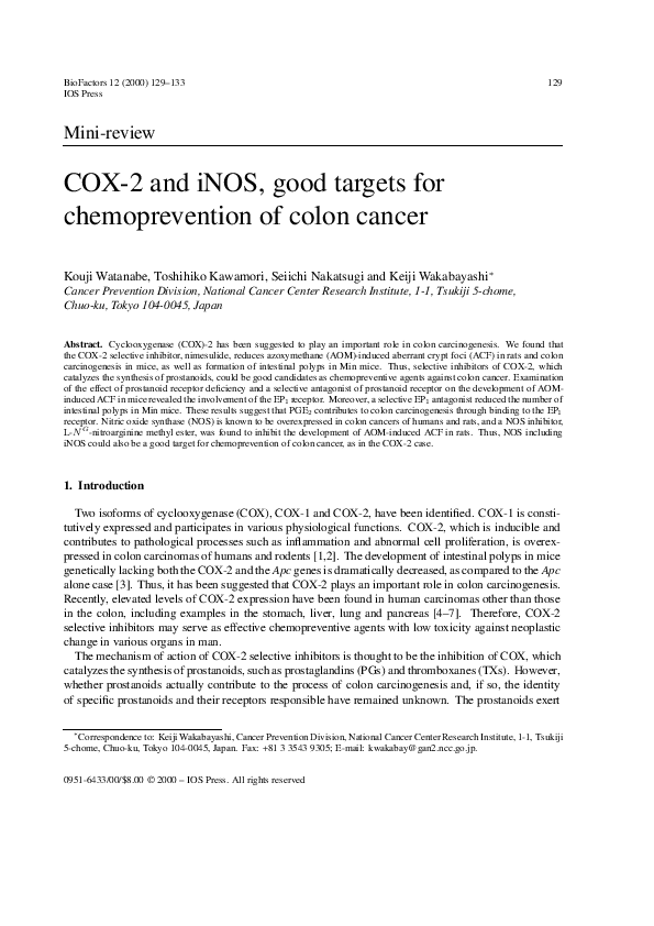 (PDF) COX-2 and iNOS, good targets for chemoprevention of colon cancer