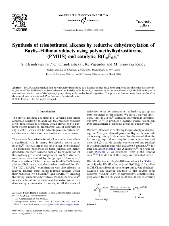 (PDF) Synthesis of Trisubstituted Alkenes by Reductive Dehydroxylation ...