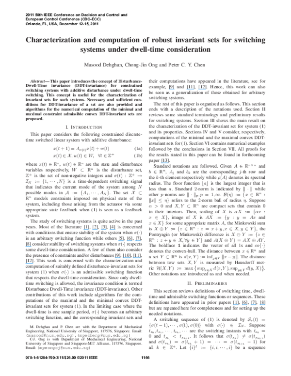 (PDF) Characterization and computation of robust invariant sets for switching systems under ...