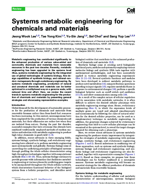 (PDF) Systems metabolic engineering for chemicals and materials
