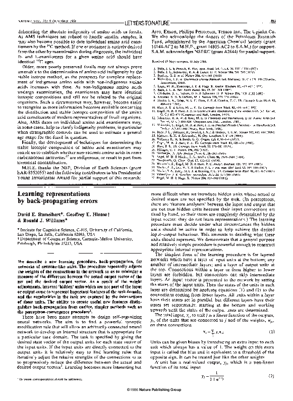 (PDF) Learning representations by back-propagating errors