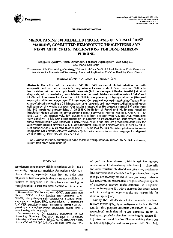 (PDF) Merocyanine 540 mediated photolysis of normal bone marrow ...