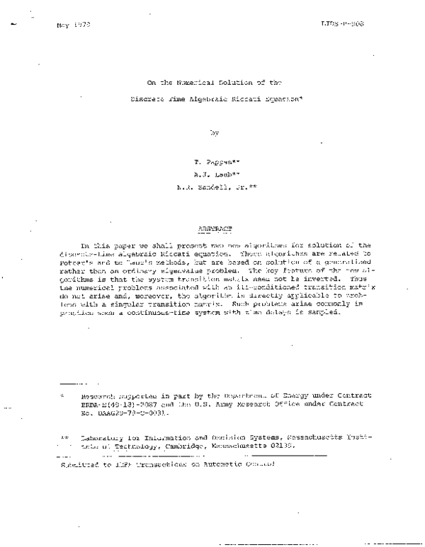 (PDF) On the numerical solution of the discrete-time algebraic Riccati ...