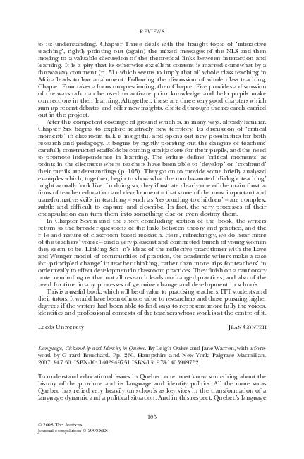 (PDF) Language, Citizenship and Identity in Quebec - by Leigh Oakes and ...