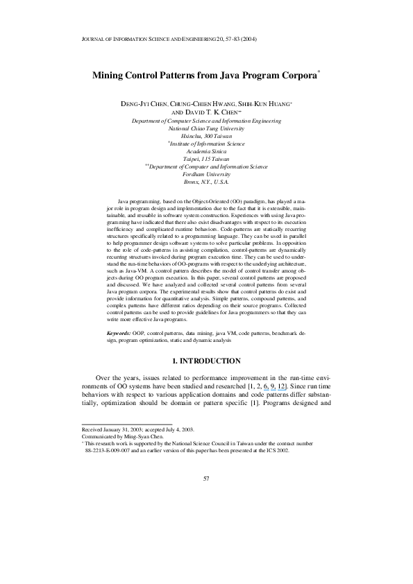 Pdf Mining Control Patterns From Java Program Corpora