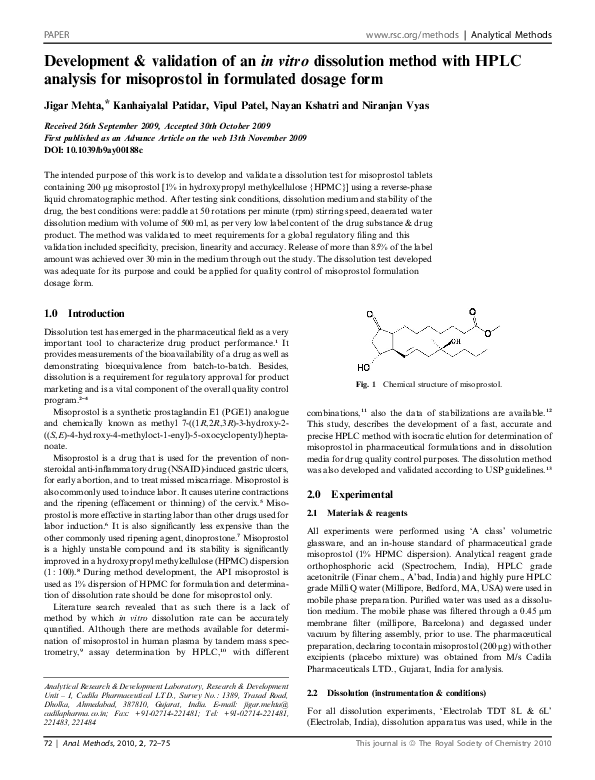 Pdf Development And Validation Of An In Vitro Dissolution Method With Hplc Analysis For