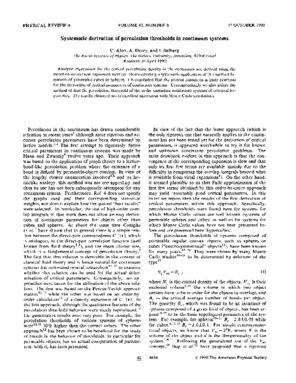 Pdf Systematic Derivation Of Percolation Thresholds In Continuum Systems