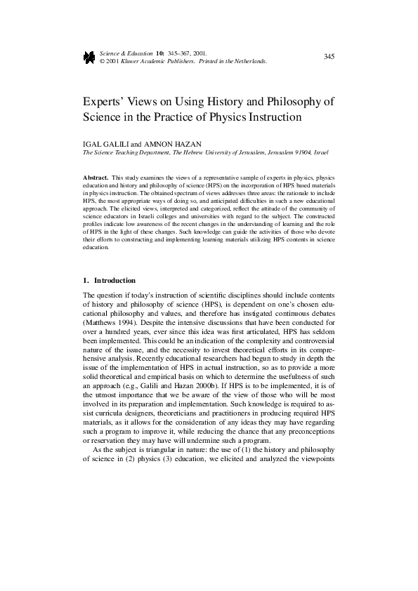 (PDF) Experts' views on using history and philosophy of science in the ...