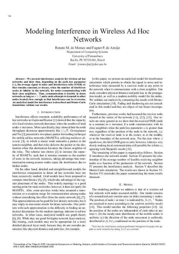 Pdf Modeling Interference In Wireless Ad Hoc Networks