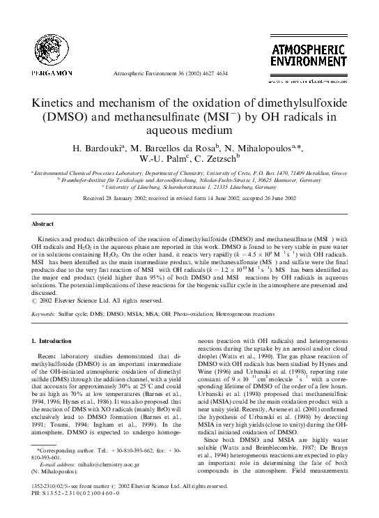 (PDF) Kinetics and mechanism of the oxidation of dimethylsulfoxide ...