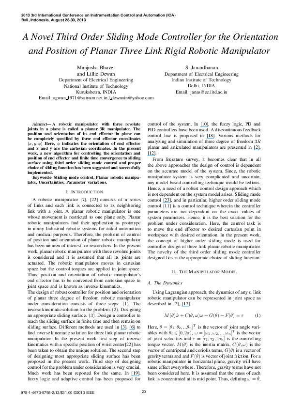 (PDF) A Novel Third Order Sliding Mode Controller for the Orientation and Position of Planar ...